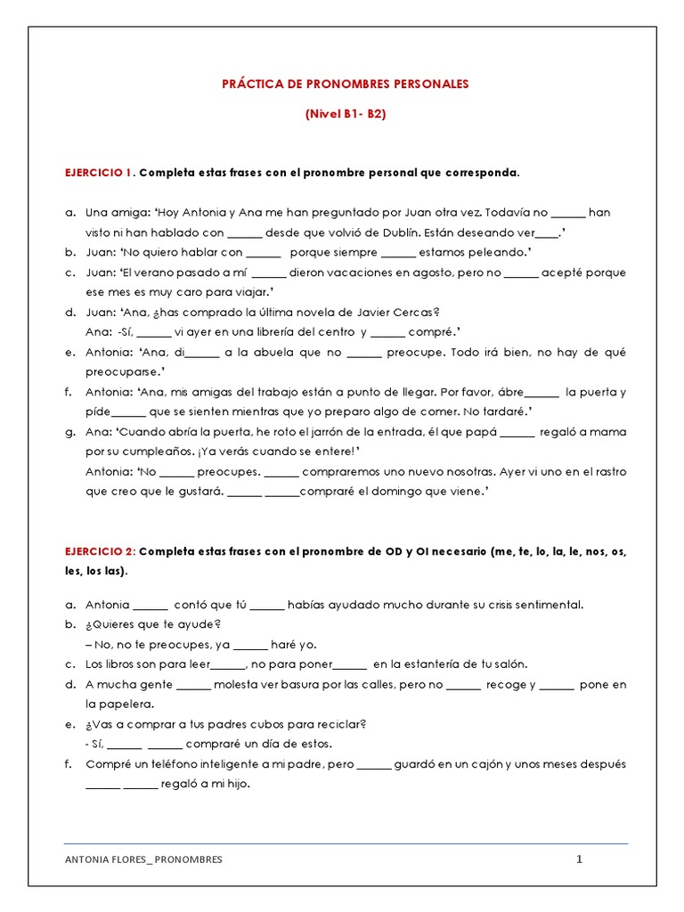 Practica Pronombres Personales I | PDF