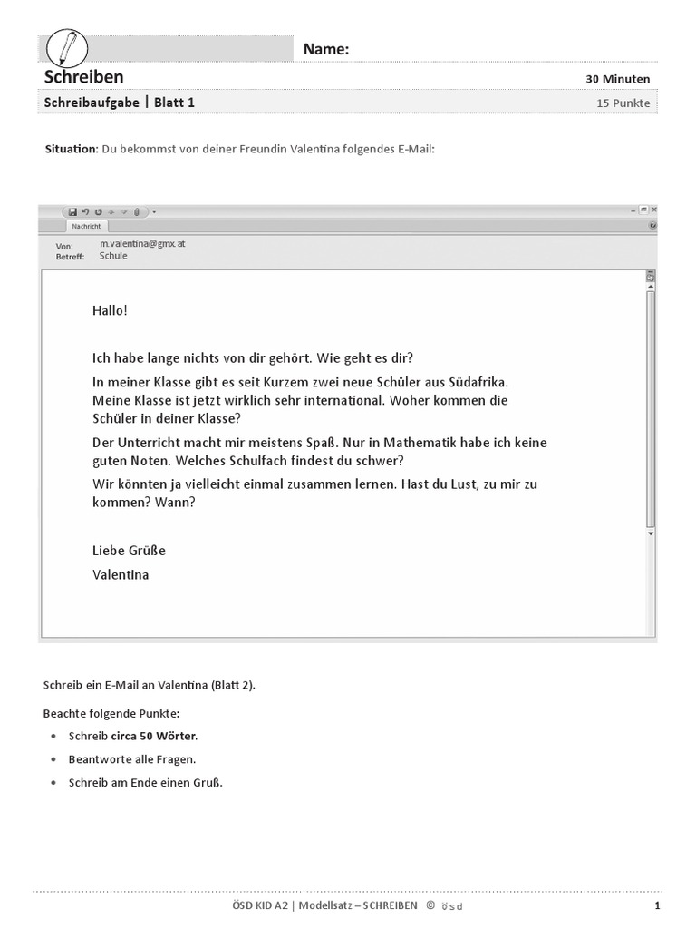 Kid-A2 Modellsatz Schreiben | PDF