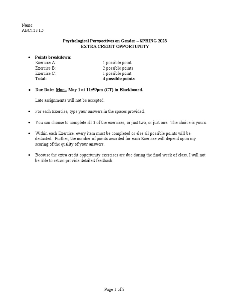 Gender Stereotypes Extra Credit Exercises | PDF | Gender | Gender Studies