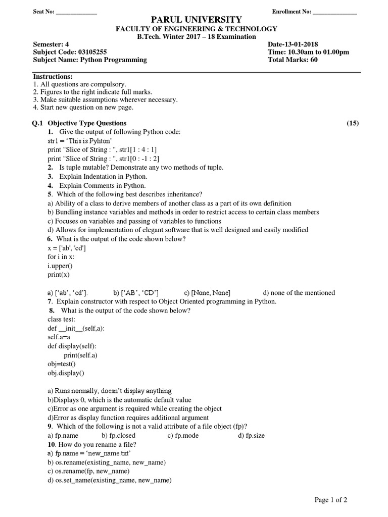 462 Question Paper-1 | PDF
