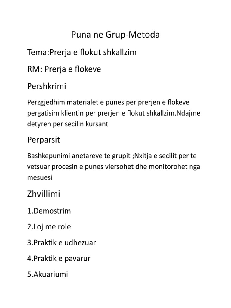 Puna Ne Grup-Metoda: Tema:Prerja e Flokut Shkallzim RM: Prerja e ...