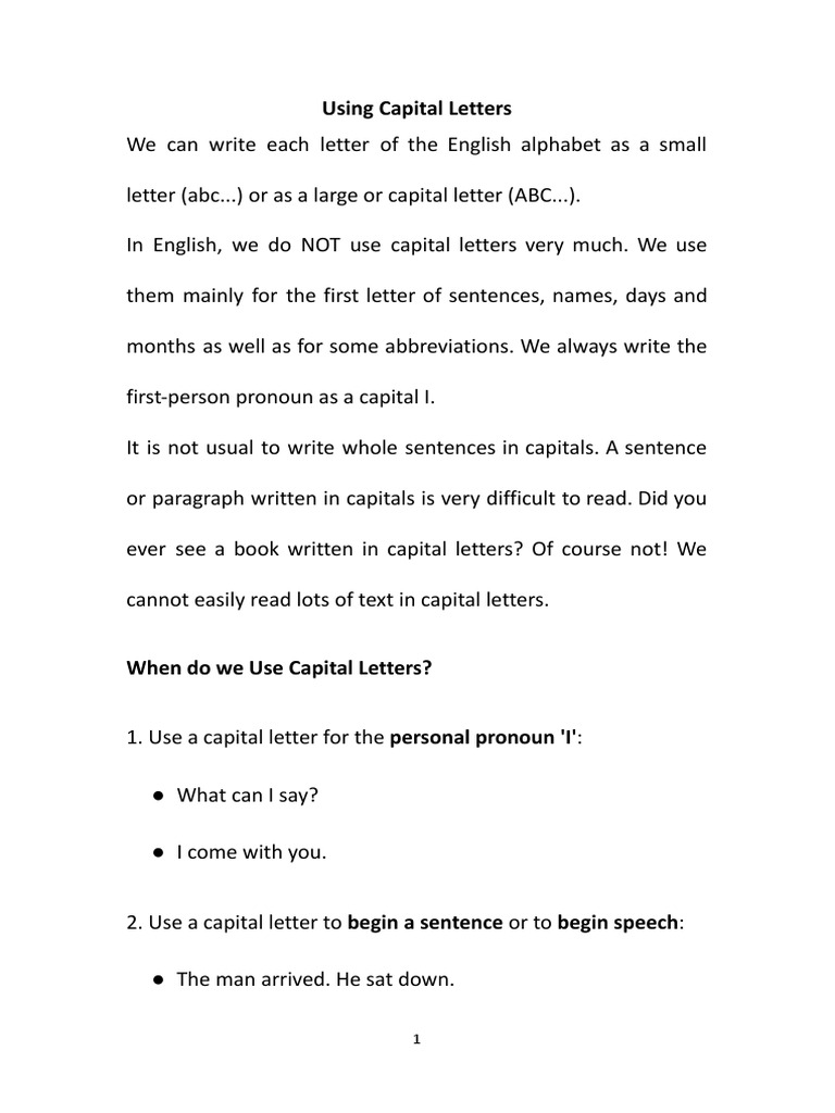Essential Uses of Capital Letters | PDF | Letter Case | Linguistics