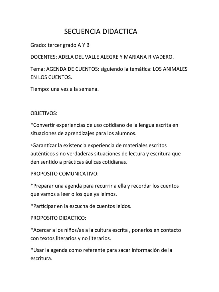 SECUENCIA DIDACTICA Agenda de Cuentos | PDF