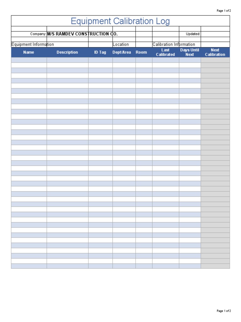 Equipment Calibration Log | PDF