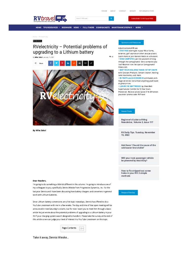 RV Electricity Guest Essay Lithium Battery Charging | PDF | Battery Charger | Rechargeable Battery