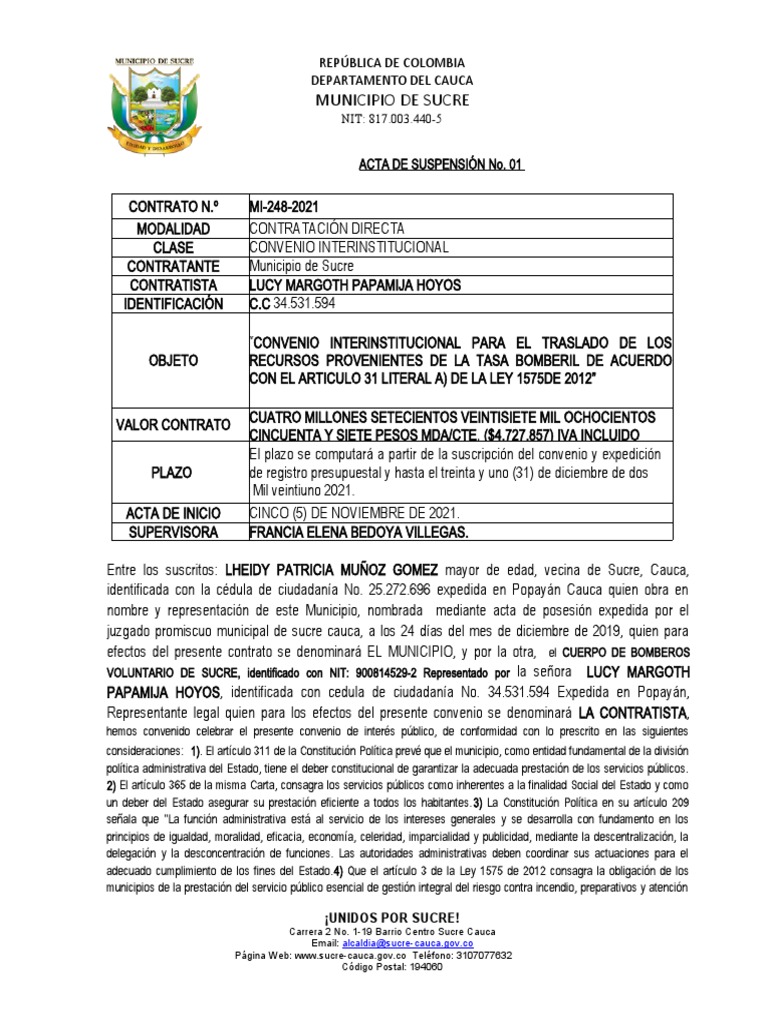 ACTA DE SUSPENSION Convenio Bomberos | PDF