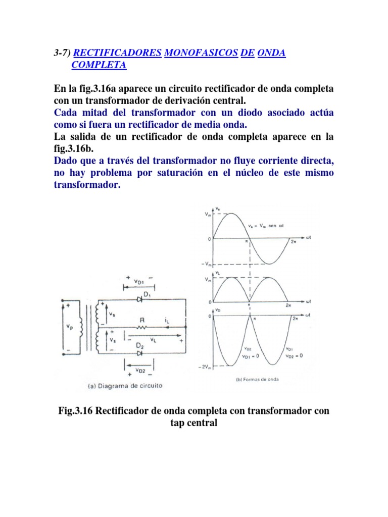 Rectificadores Monofásicos de Onda Completa | PDF | Rectificador ...
