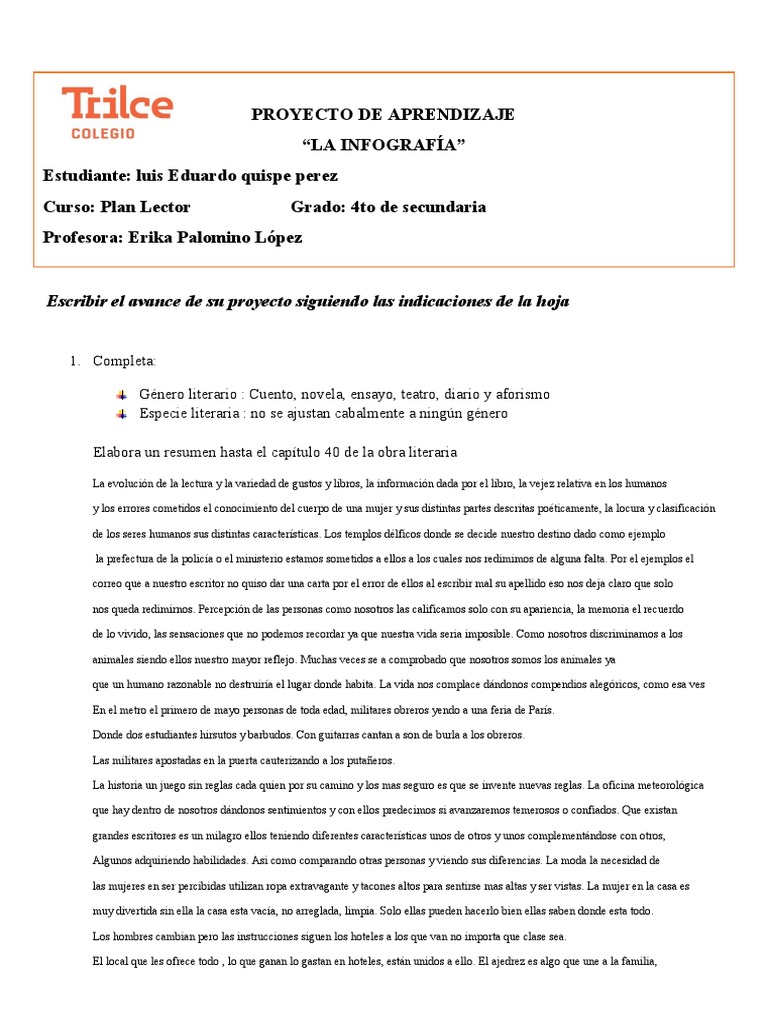 AVANCE 1 - PROYECTO - PLAN LECTOR - 4to SEC. | PDF | Conocimiento