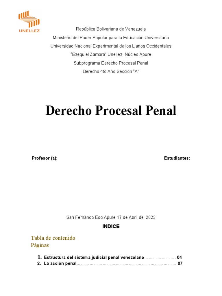 Derecho Procesal Penal Unidad 1 | PDF | Judicaturas | Derecho penal