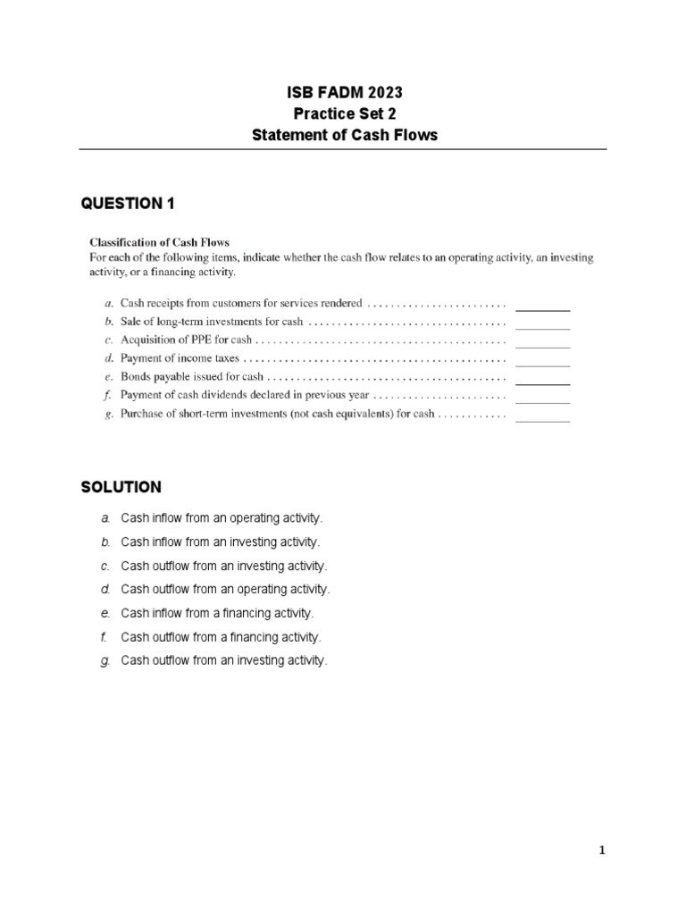 Practice Set 2 SCF | PDF | Cash Flow Statement | Expense