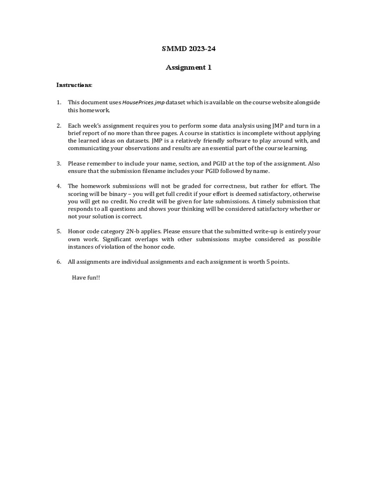 Assignment 1 | PDF | Statistics