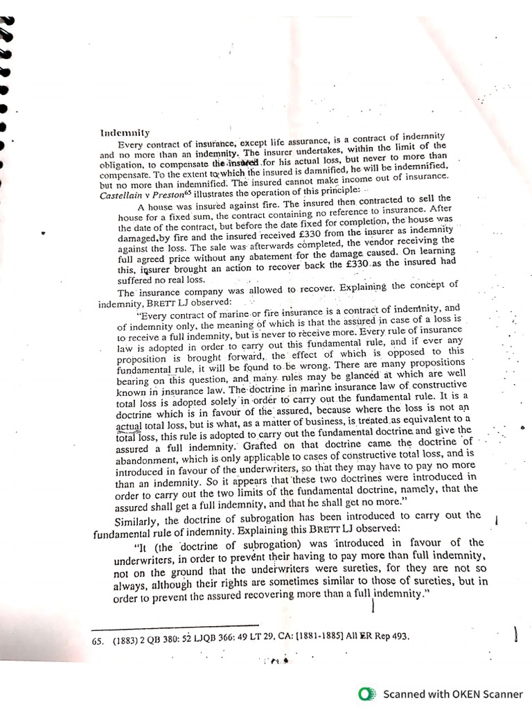 Indemnity Subrogation Proximity | PDF