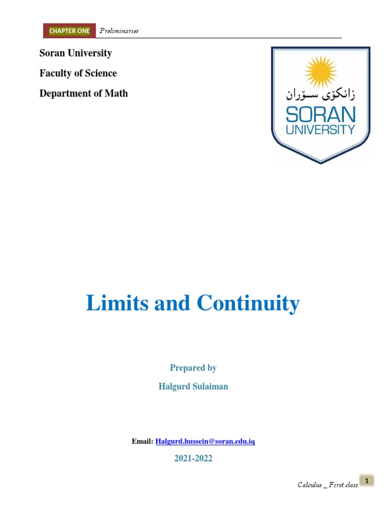 Limits and Continuity: Soran University Faculty of Science Department of Math | PDF | Limit ...