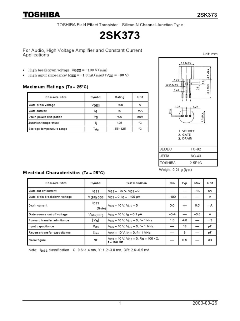 High Performance N-Channel Junction Field Effect Transistor with ...