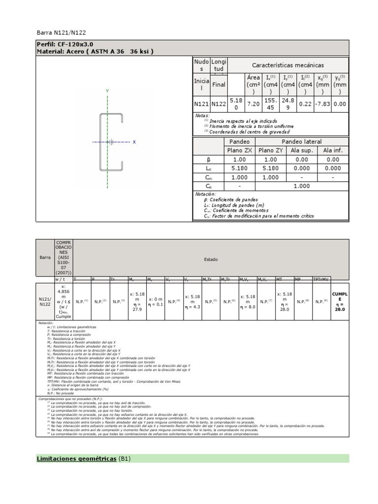 Perfil: CF-120x3.0 Material: Acero (ASTM A 36 36 Ksi) : X (1) y (1) T (2) G (3) G | PDF ...