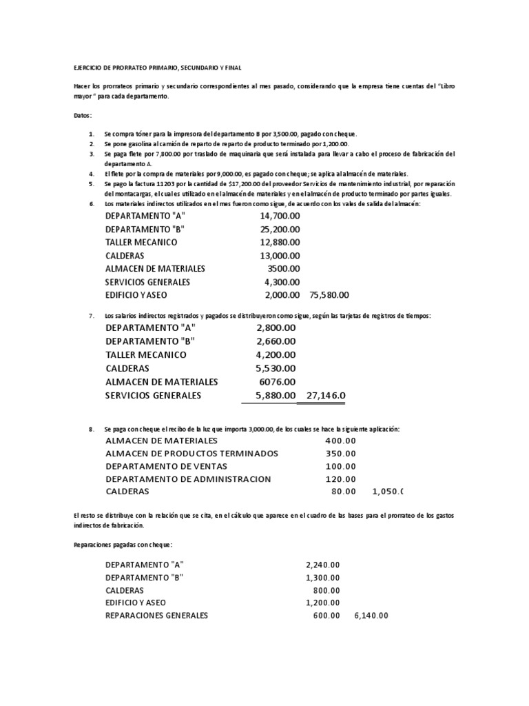 Segundo Ejercicio de Prorrateo Primario y Secundario | PDF Segundo Ejercicio de Prorrateo Primario y Secundario | PDF