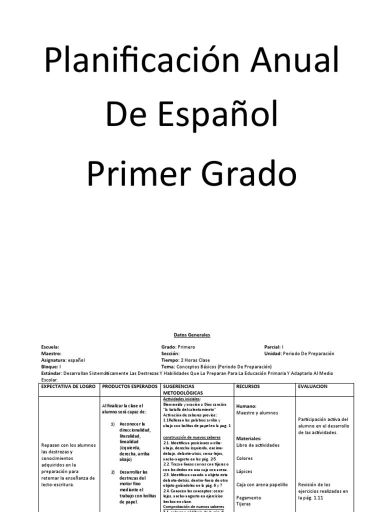 Planes de Clase 1° Grado | PDF | Educación primaria | Evaluación