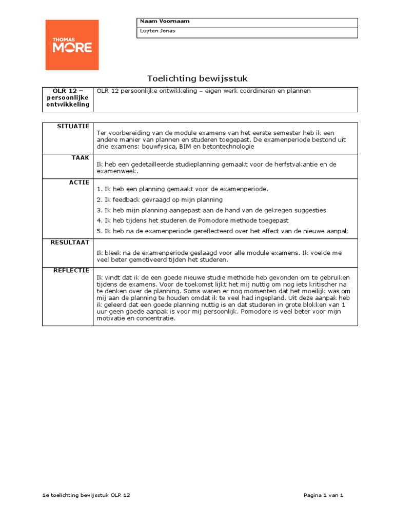 1e Toelichting Bewijsstuk Olr 12 | PDF