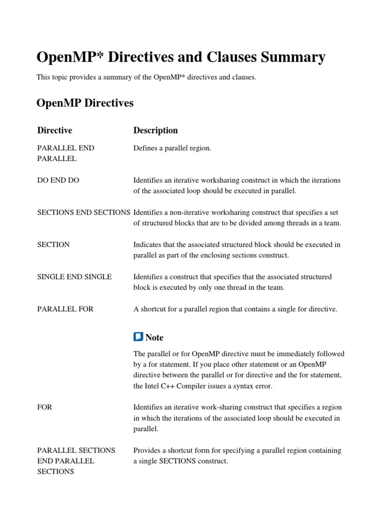 Openmp Directives And Clauses Summary Pdf Thread Computing Control Flow