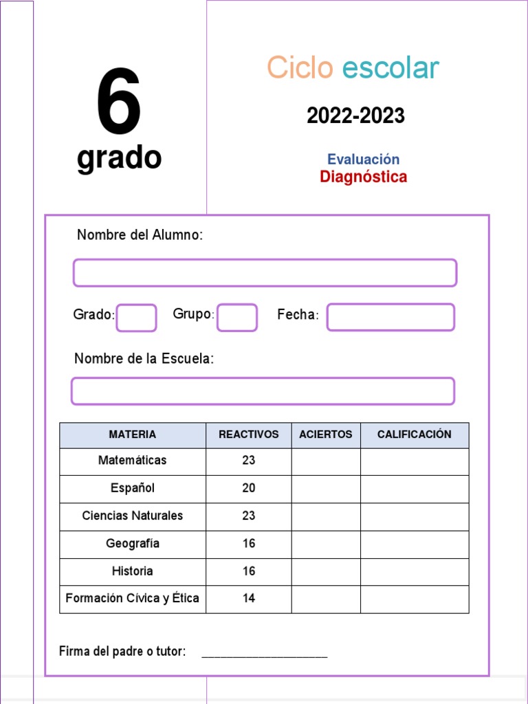 Examen Diagnóstico Sexto Grado | PDF