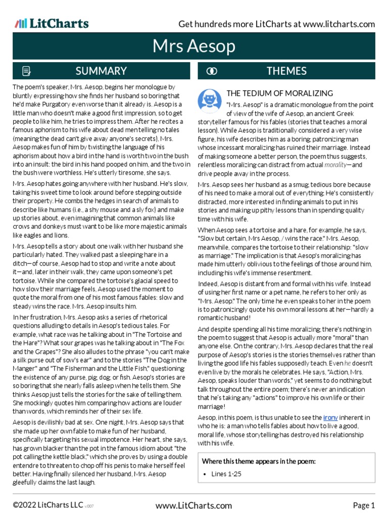 LitCharts Mrs Aesop | PDF | Classics | General Fiction