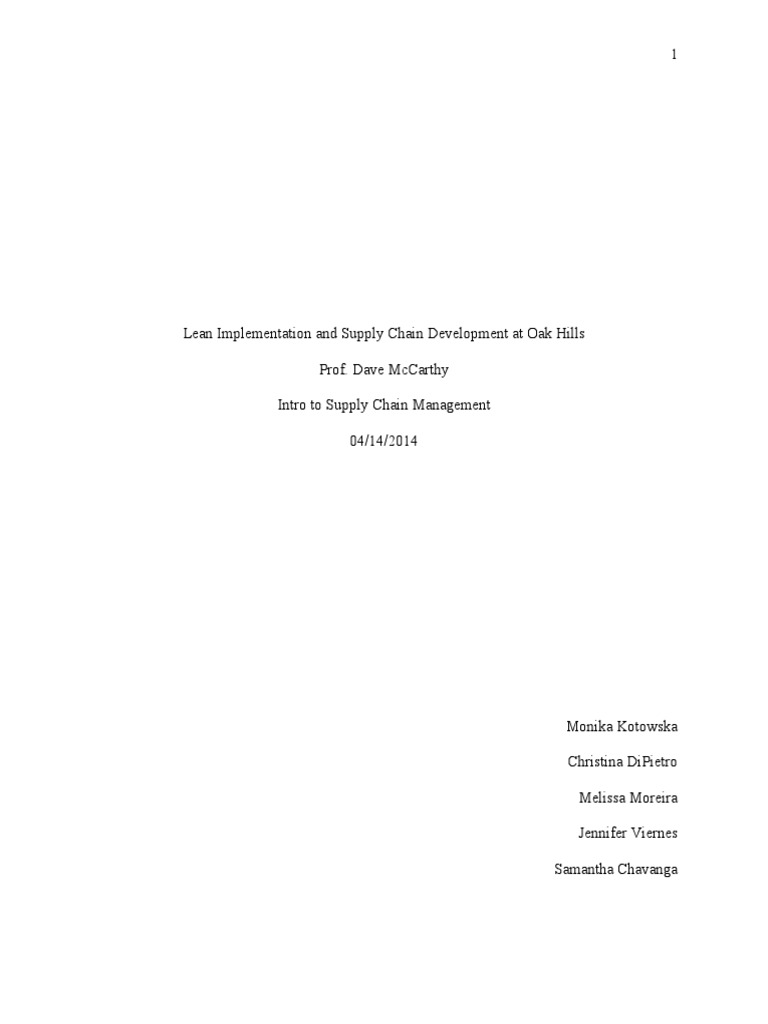 Lean Implementation and Supply Chain Development at Oak Hills Final ... Lean Implementation and Supply Chain Development at Oak Hills Final ...