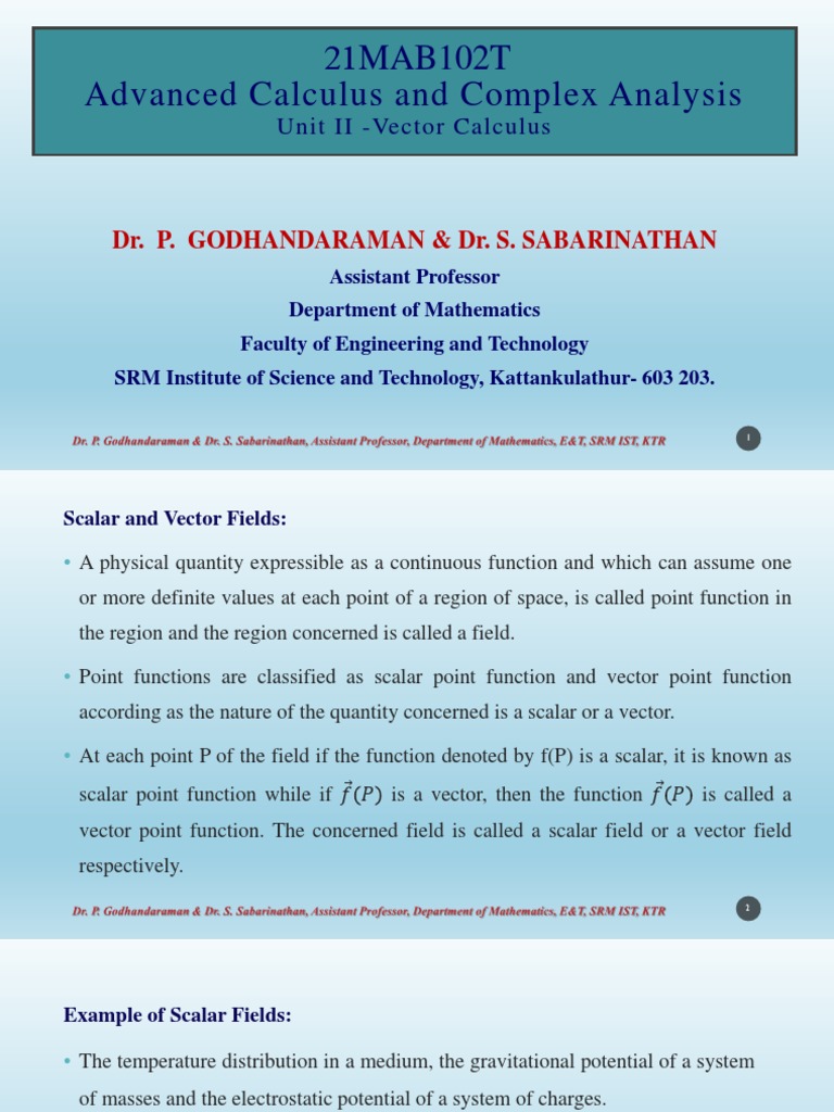 PPT-Vector Calculus - Unit-2-Part-1 | PDF | Euclidean Vector | Function (Mathematics)