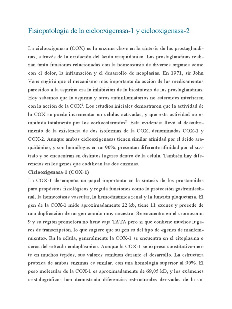 Funciones y diferencias de COX-1 y COX-2 | PDF | Biomoléculas ...