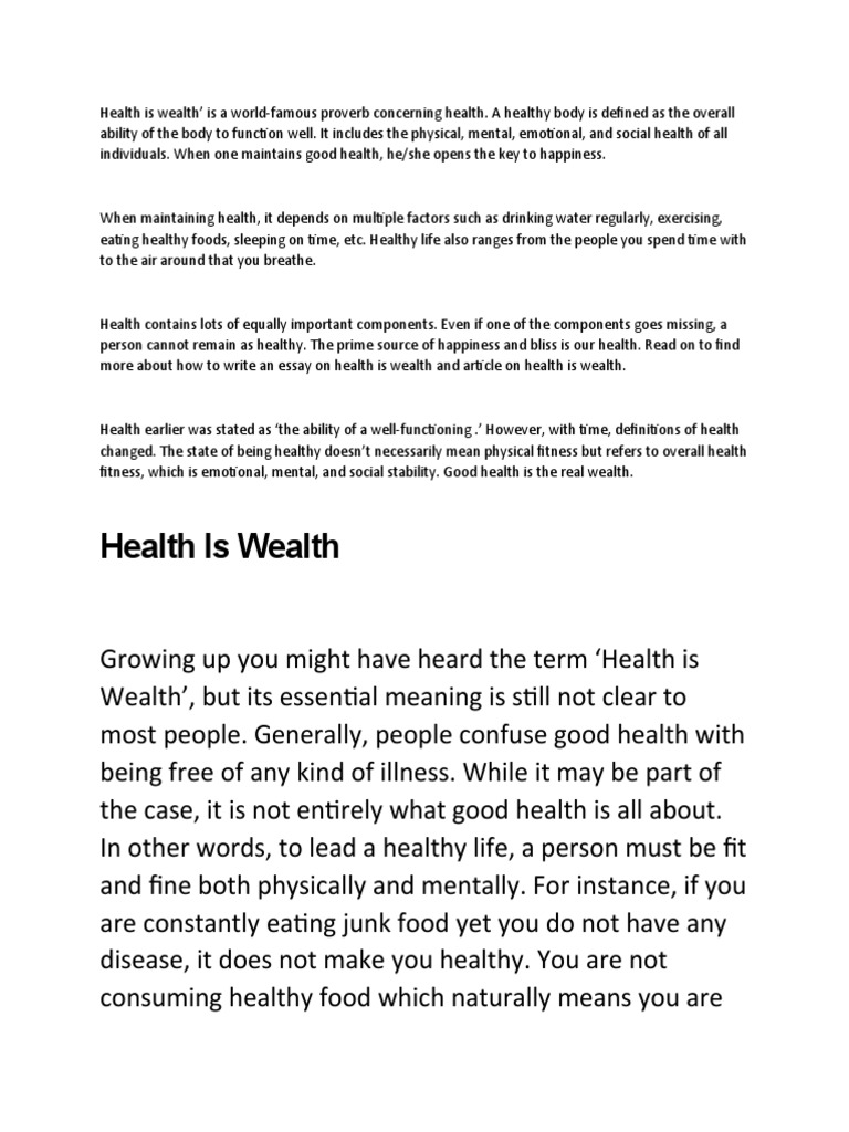 Health Is Wealth | PDF | Physical Fitness | Health Promotion