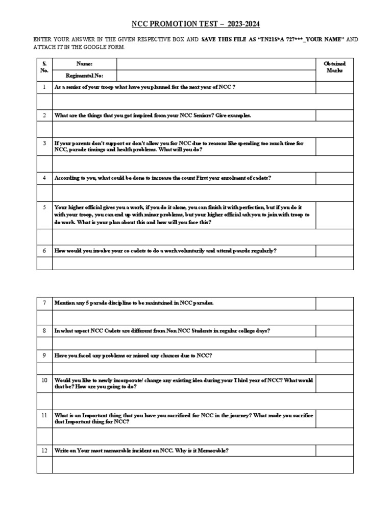NCC Promotion Test | PDF