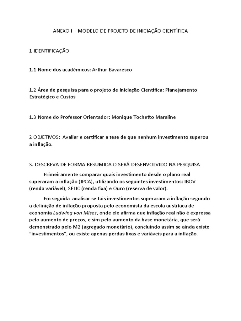 Modelo de Projeto de Iniciação Científica | PDF