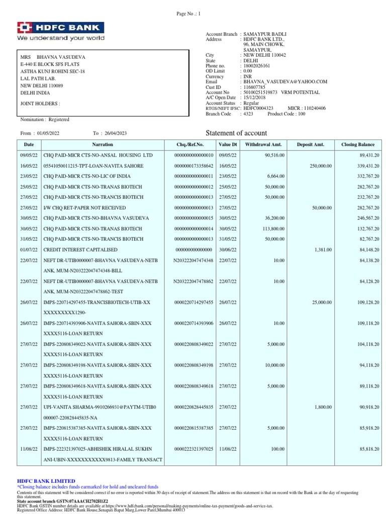 Acct Statement | Download Free PDF | Banking | Financial Services Acct Statement | Download Free PDF | Banking | Financial Services