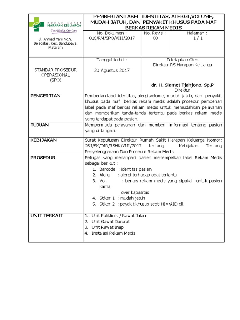 Sop Pemberian Label Identitas R | PDF