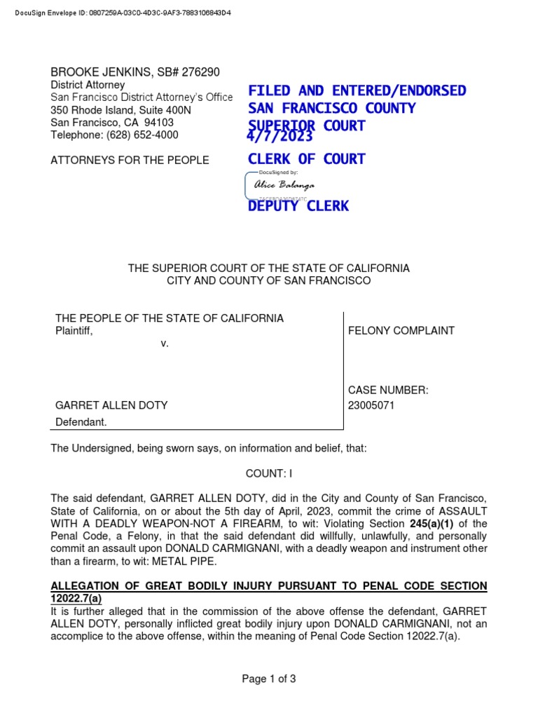 Garret Doty Charging Document | PDF | Criminal Law | Assault