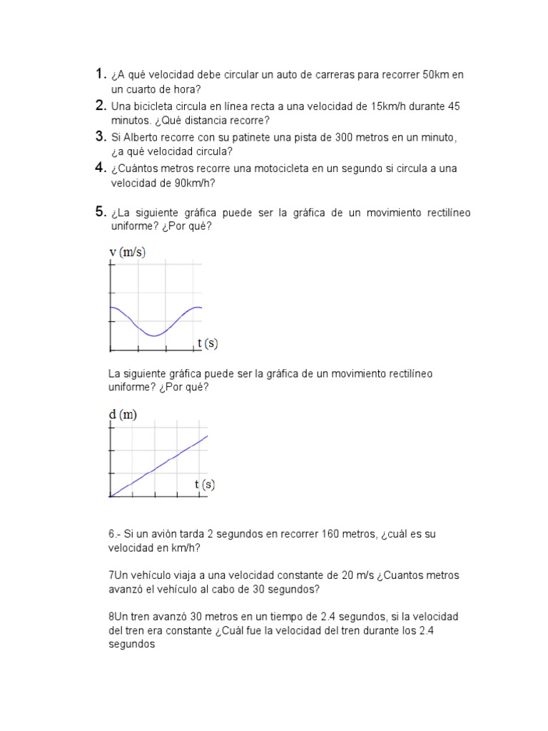 Ejercicios de Movimiento Rectilineo Uniforme | PDF