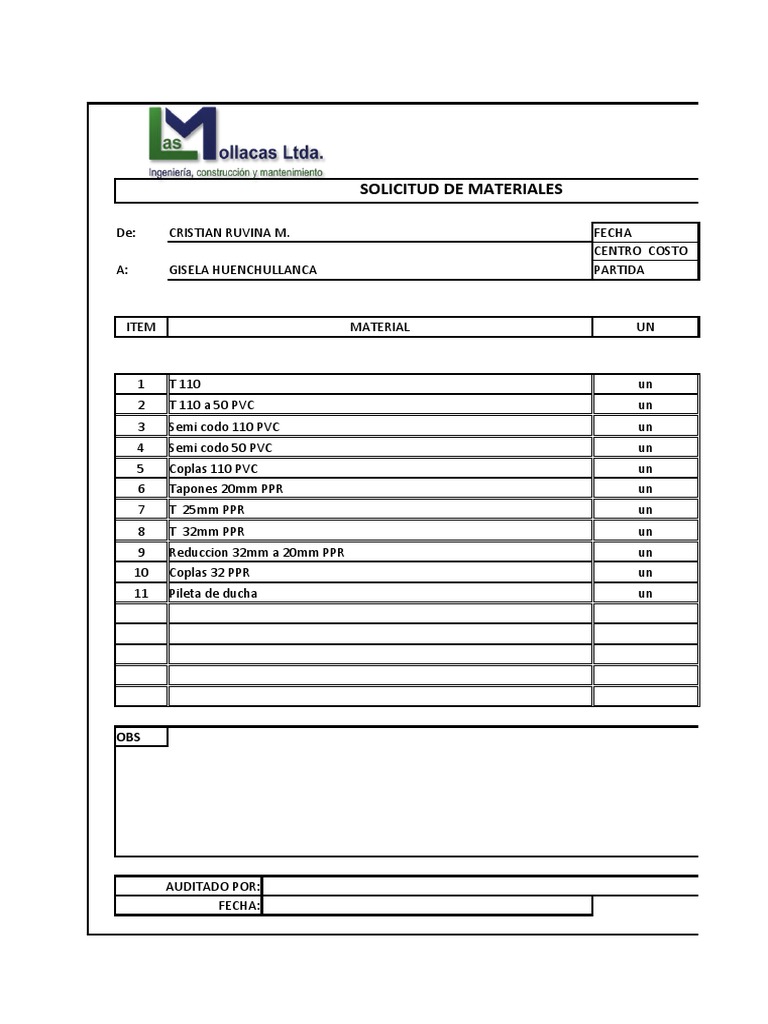 Solicitud de Materiales | PDF