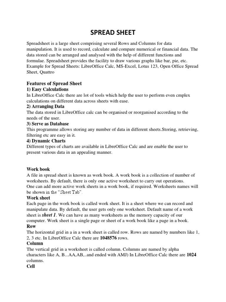Chapter 2 - Spread Sheet | PDF | Spreadsheet | Worksheet