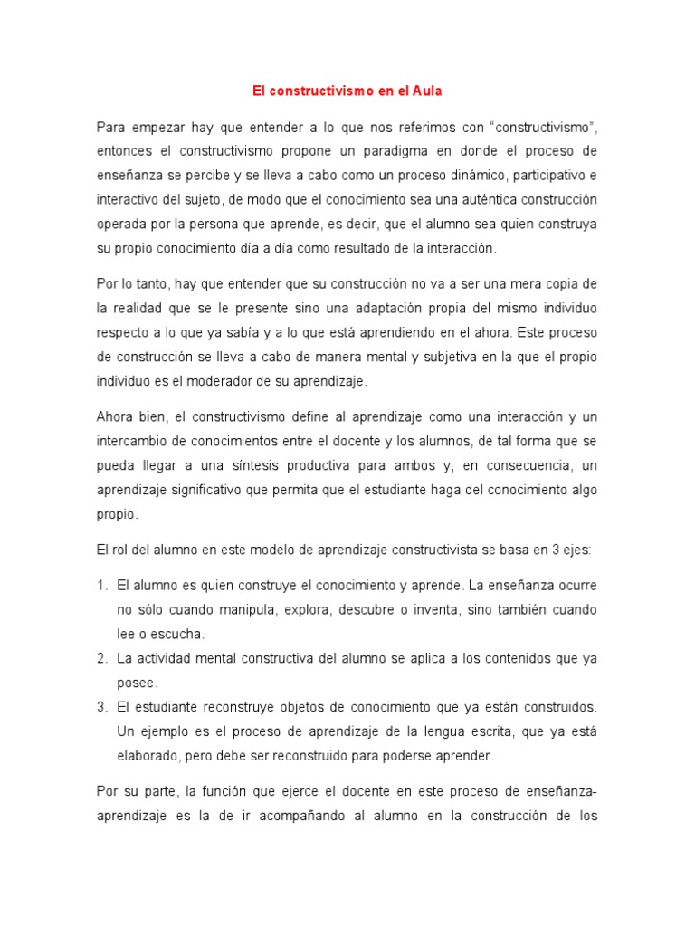 El Constructivismo en El Aula | PDF | Motivación | Motivacional