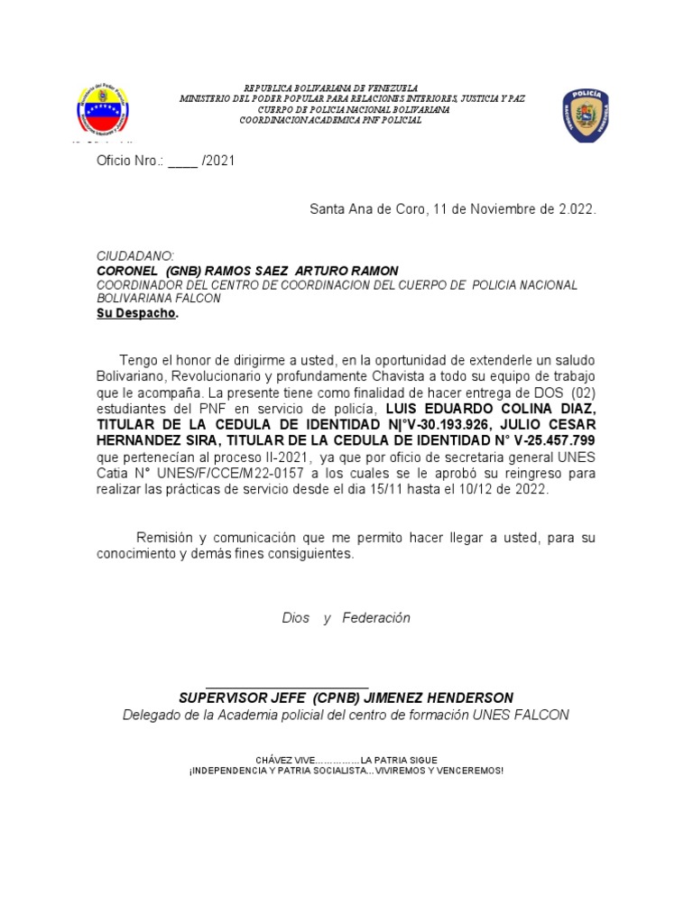 Tengo El Honor de Dirigirme A Usted, en La Oportunidad de Extenderle Un Saludo | PDF | Venezuela ...