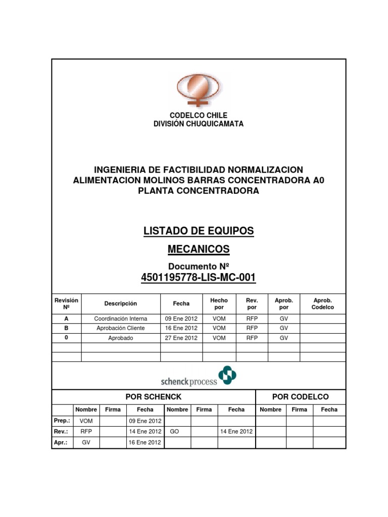 Listado Equipos Mecánicos Codelco | PDF