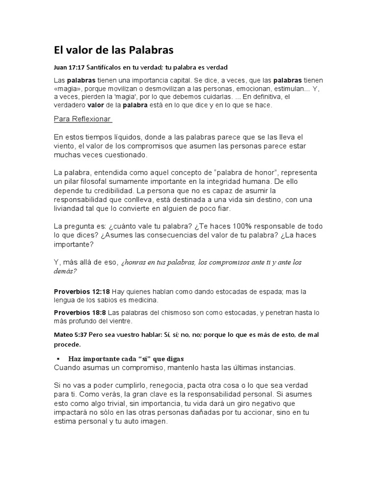 El Valor de Las Palabras | PDF | Autoestima