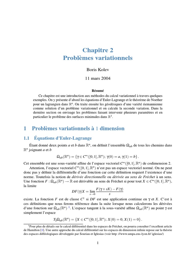 Problèmes Variationnels | PDF | Calcul des variations | Variété (géométrie)