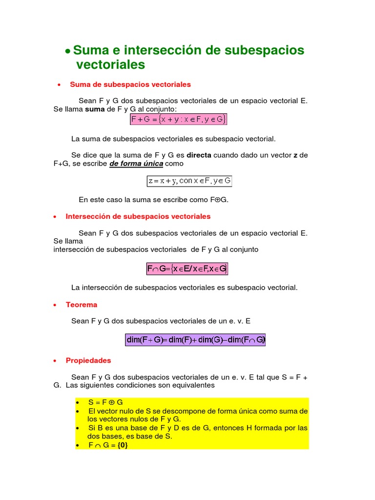 Suma e Intersección de Subespacios Vectoriales | PDF