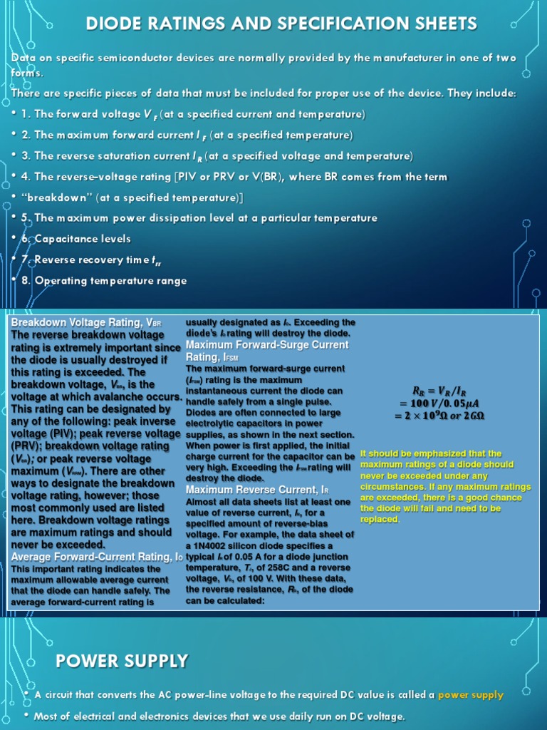 Lecture PPT 3-Diode Rating and Rectification | PDF | Rectifier | P–N ...