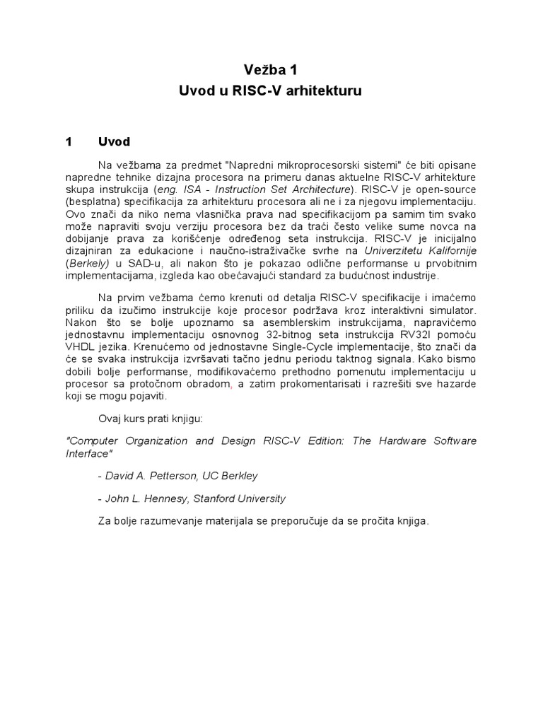Vezba1_Uvod_u_RISC-V_arhitekturu | PDF