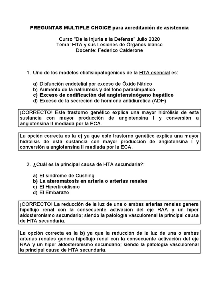 Preguntas sobre HTA y sus complicaciones | PDF | Hipertensión ...