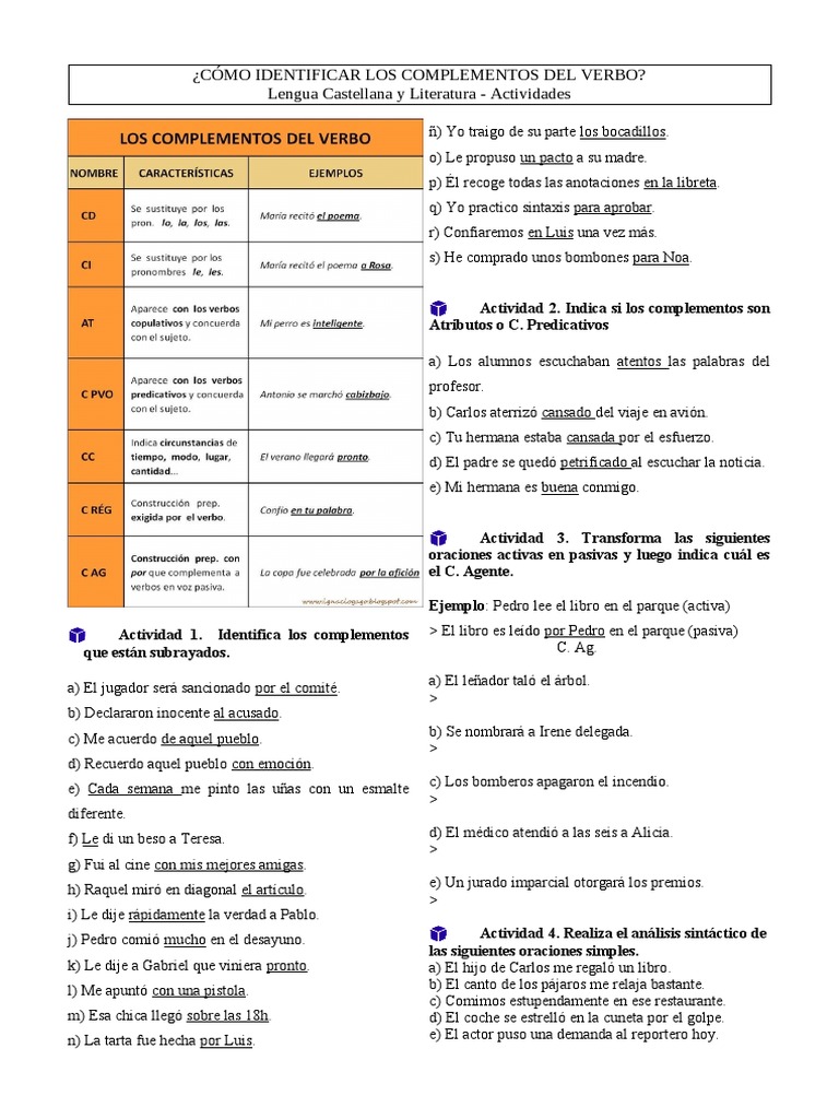 Identificar Complementos Verbales | PDF | Lingüística