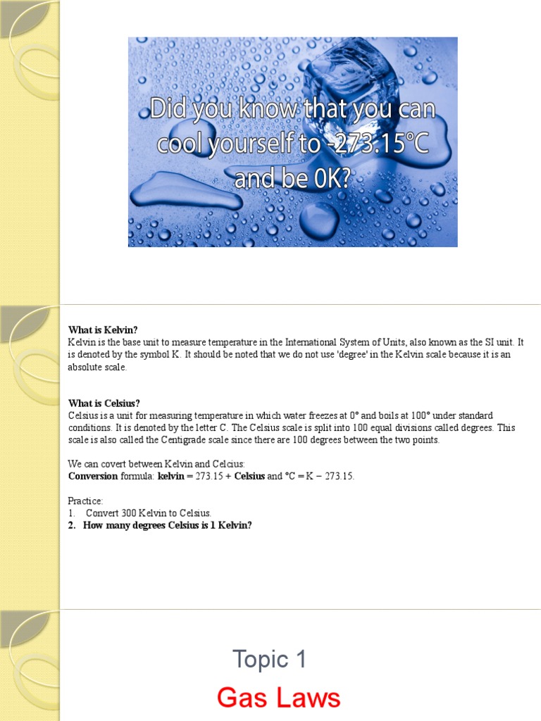 Topic 1 - Gas Laws (Part 1) | PDF | Gases | Celsius