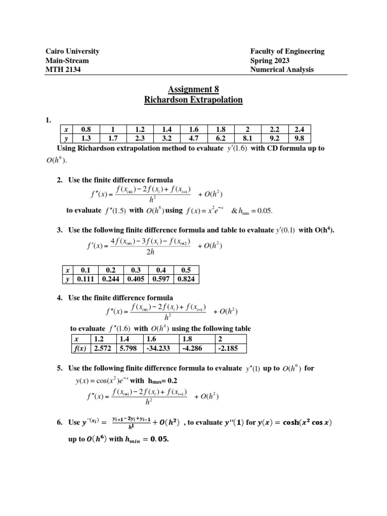Assignment 8 Richardson's Extrapolation | PDF | Finite Difference ...