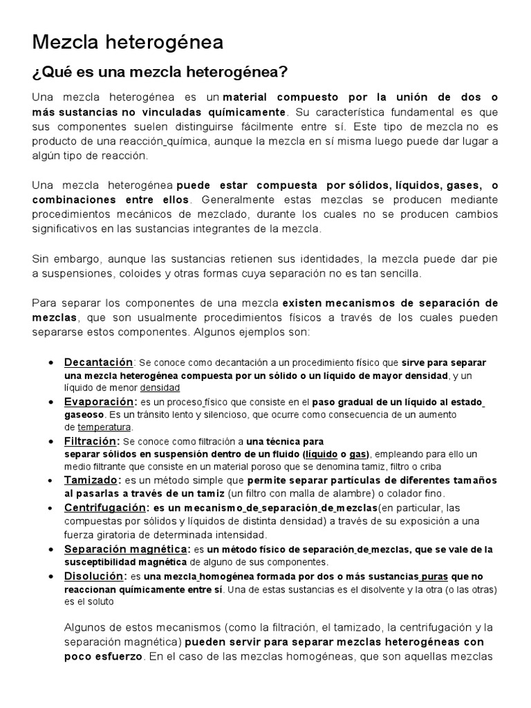 Mezcla Heterogénea | PDF | Mezcla | Filtración